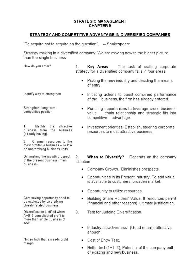 Chapter 9 Strat & Competitive Advantage | PDF | Strategic Management | Diversification (Finance)