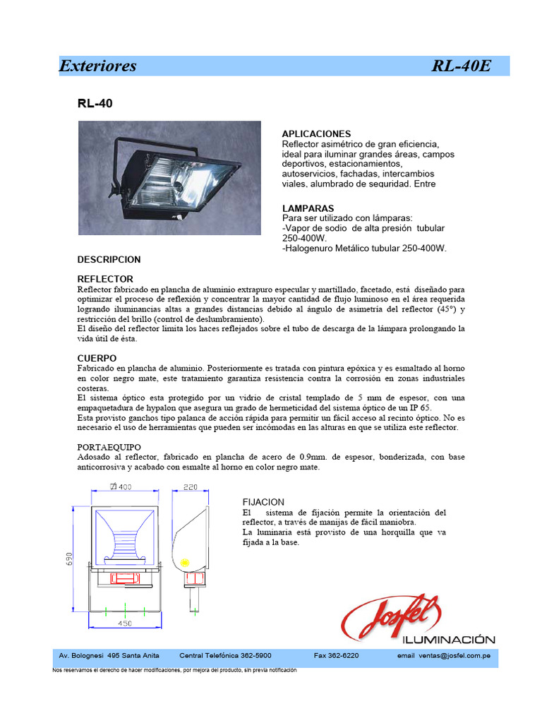 Reflector Asimétrico RL-40E para Iluminación | PDF | Aluminio | Óptica