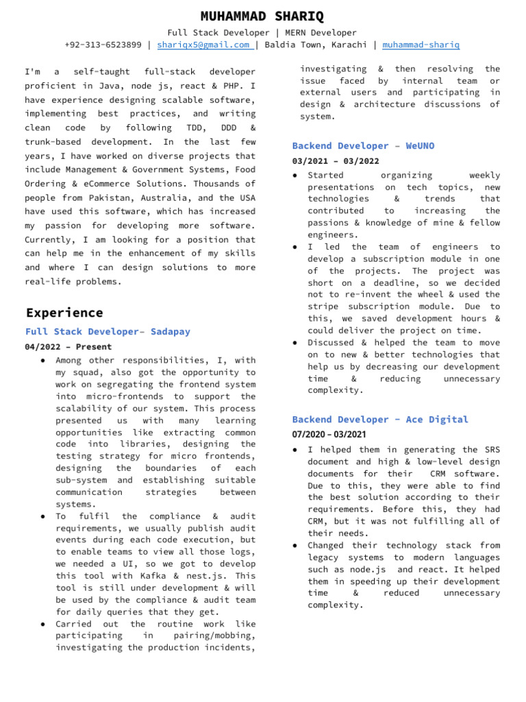 Profile - Muhammad Shariq | PDF | Computer Engineering | Information Technology Management