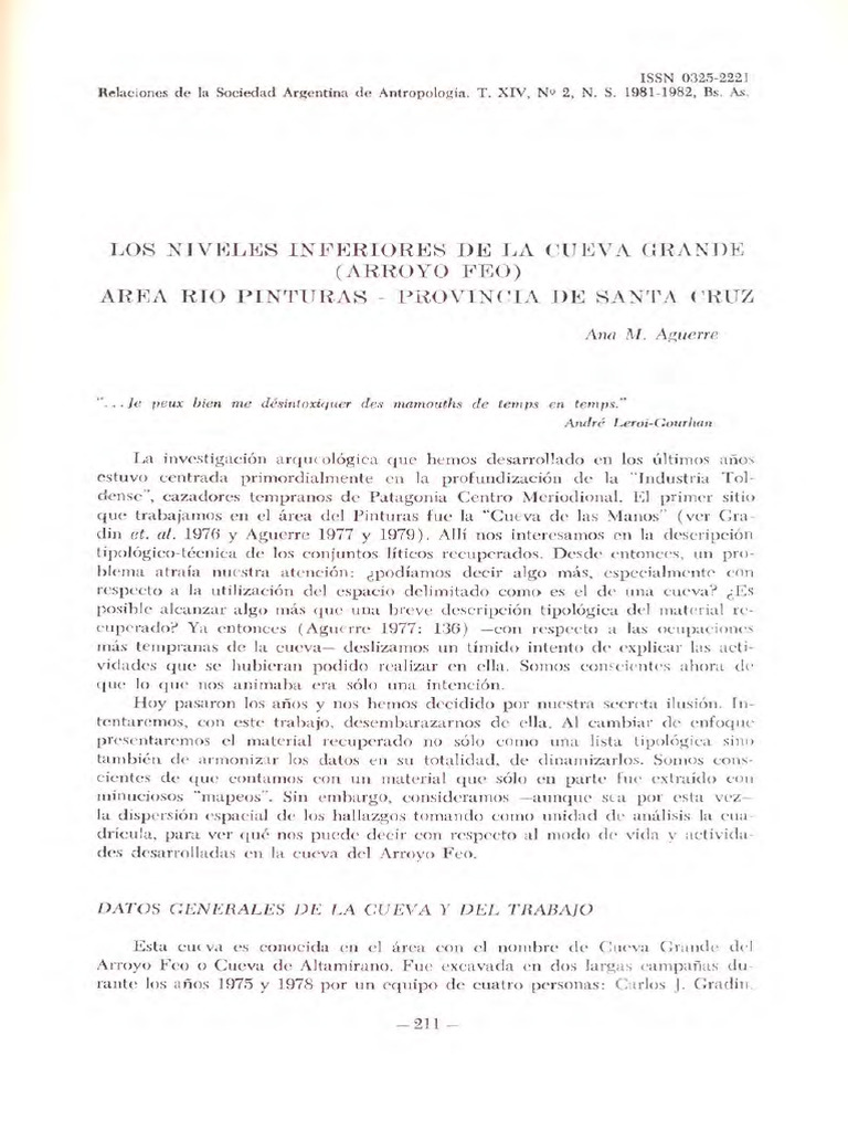 Niveles Inferiores de La Cueva Grande (Arroyo Feo) - Aguerre. Relaciones XIV.2 - 1981-82 | PDF