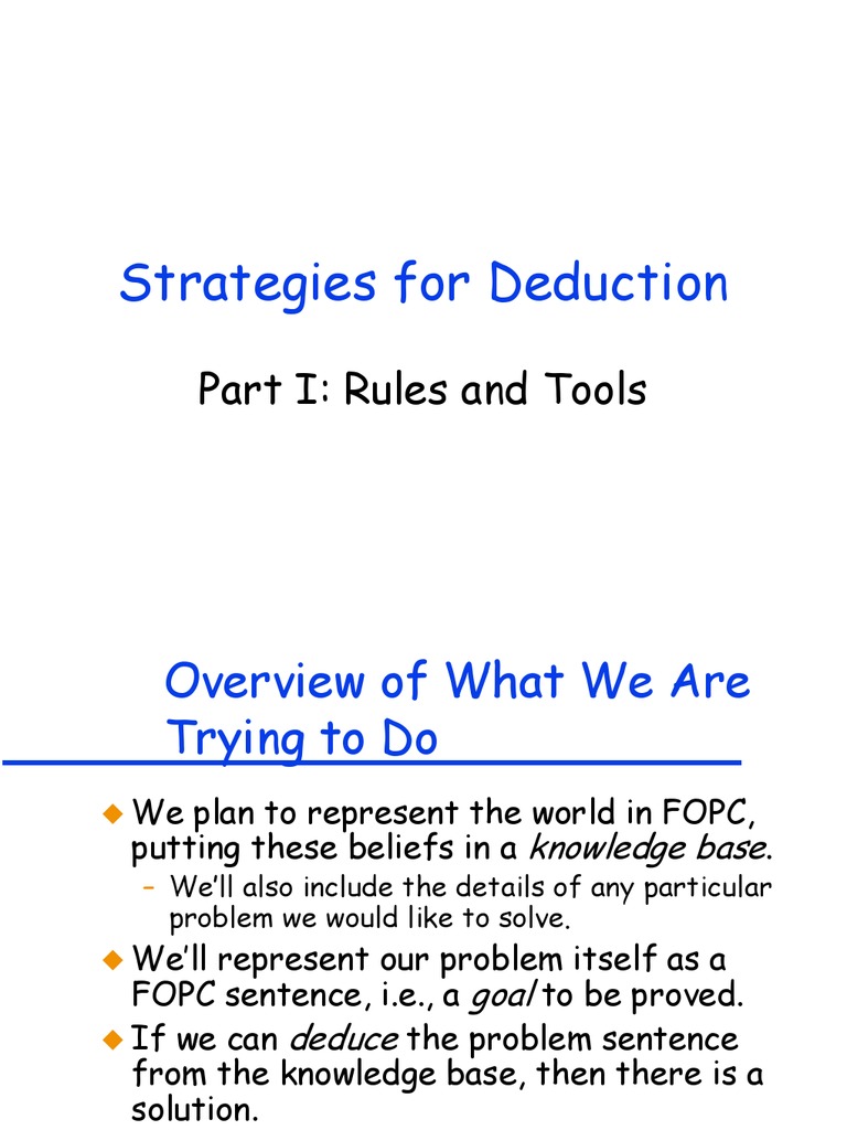 Strategies For Deduction: Part I: Rules and Tools | PDF | First Order ...