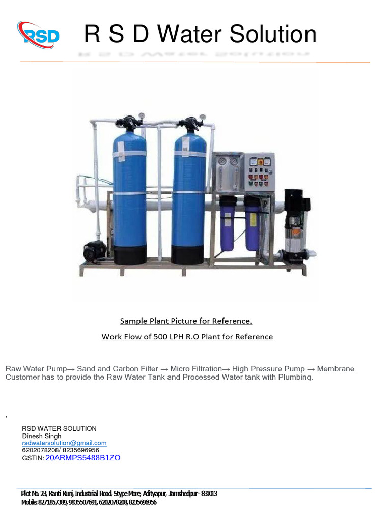 RSD Water Solution: 500 LPH RO Plant Guide | PDF