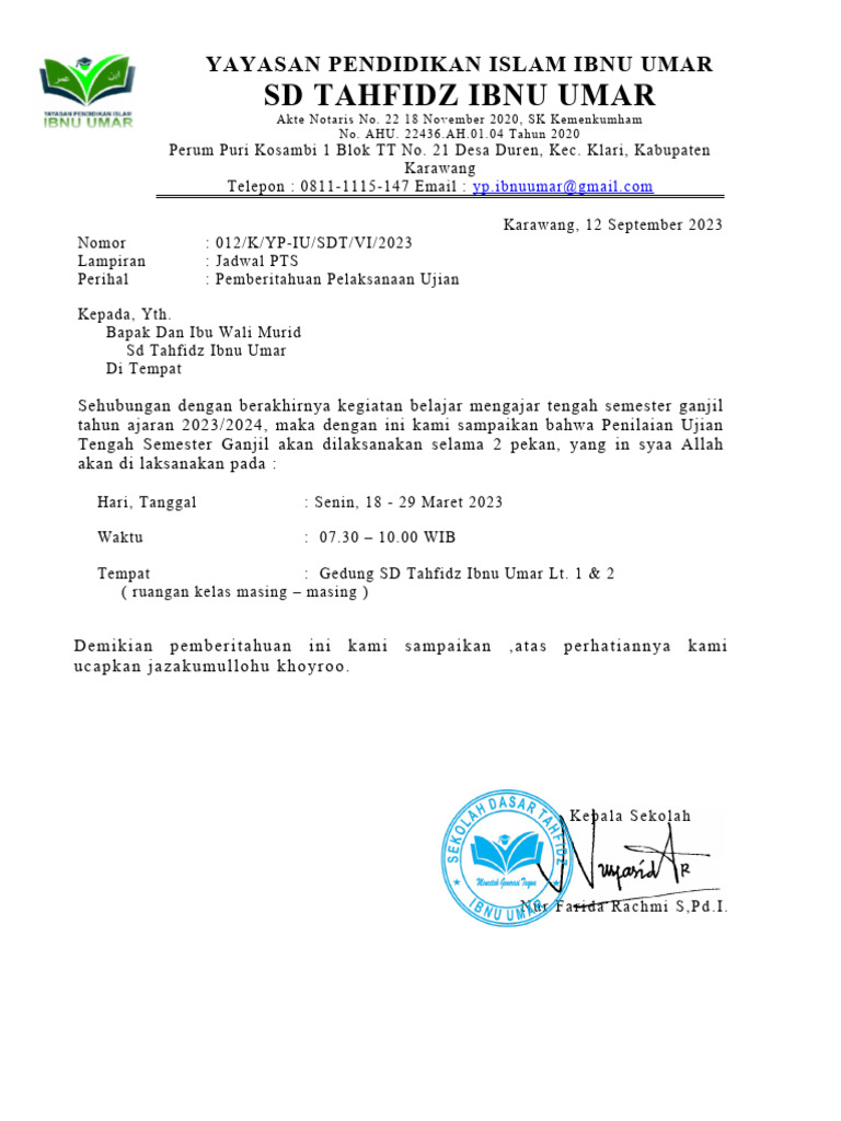 Edaran Surat PTS 2023 | PDF