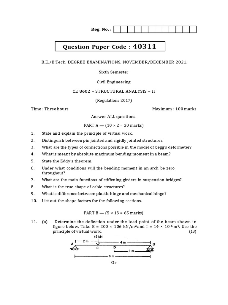CE 8602 Structural Analysis II Exam | PDF | Bending | Beam (Structure)