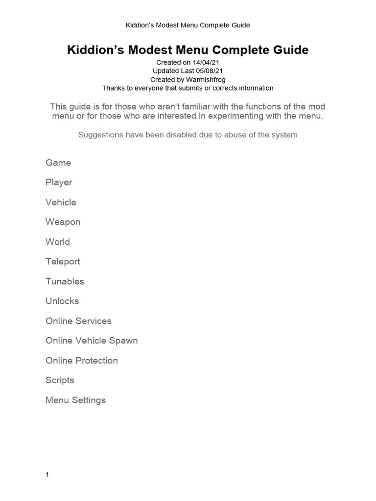 Kiddion's Menu Guide | PDF | Ammunition | Slot Machine