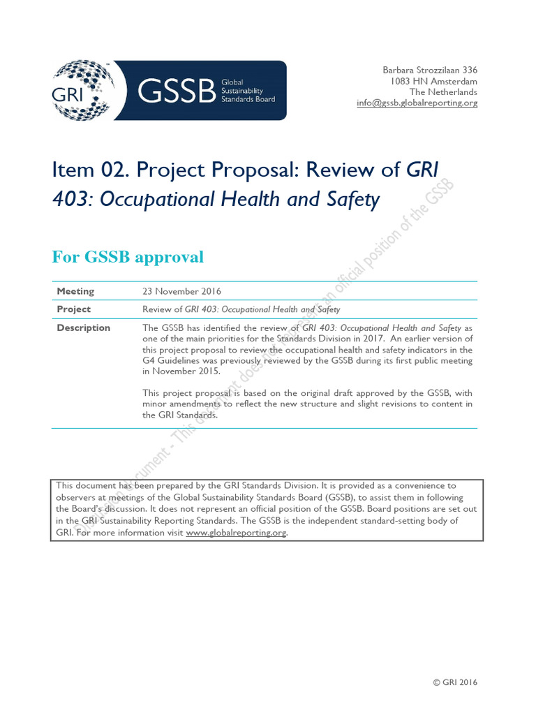 GRI 403: OHS Review Proposal | PDF | Occupational Safety And Health ...