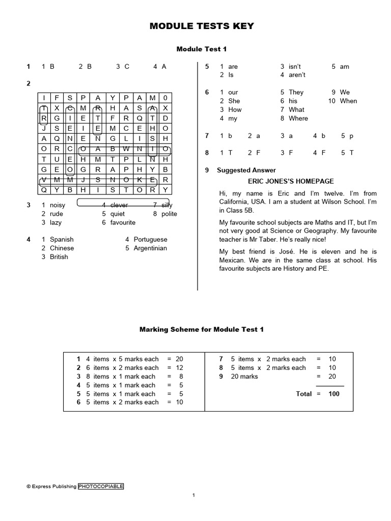 I5 1 Tests Key | PDF | Bedroom