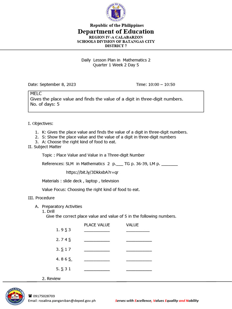 Q1 Math DLP Week 2 Day 4 | PDF | Cognition | Mathematics