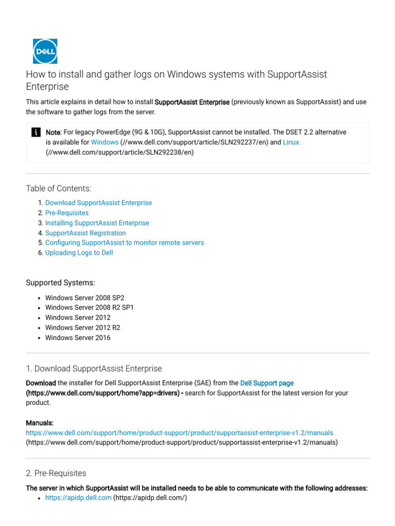 How To Install and Gather Logs On Windows Systems With SupportAssist Enterprise | PDF ...