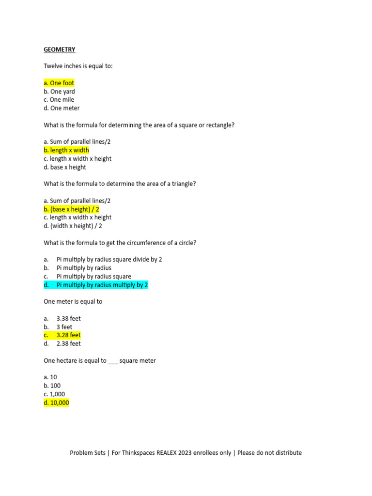 Math 1 Practice Problem Sets | PDF | Area | Interest