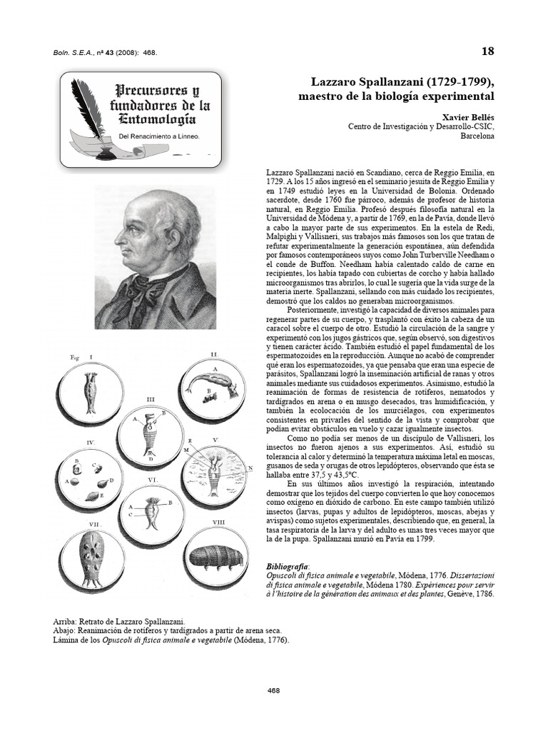 18 Lazzaro Spallanzani (1729-1799), Maestro de La Biología Experimental | PDF