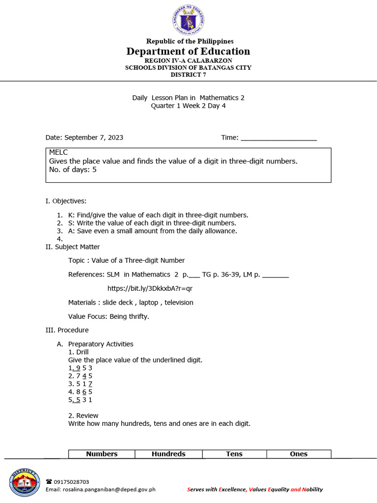 Q1 Math DLP Week 2 Day 3 | PDF | Mathematics | Cognition