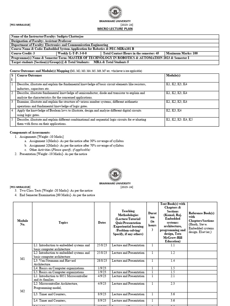 PEC-MIRA101B - Embedded System Application For Robotics - M.Tech RA ...