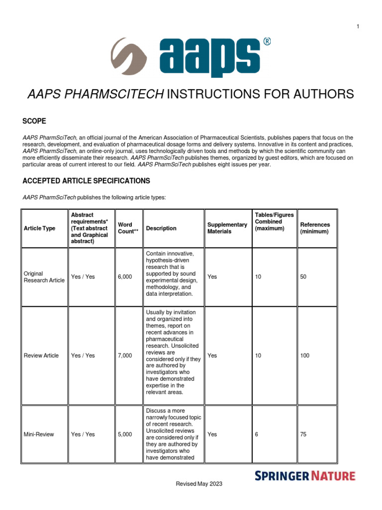 Author Instructions AAPSPT May 2023 | PDF | Open Access