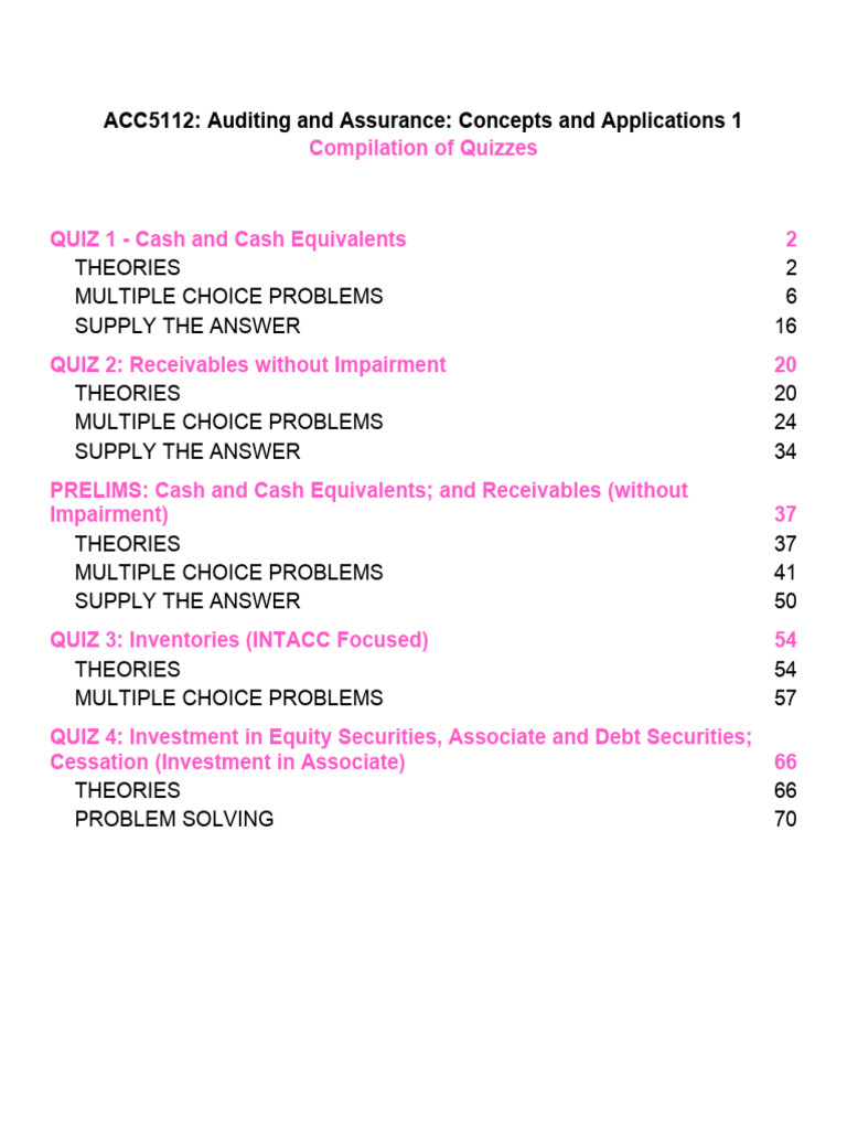 Q1 - Q4 - Prelim Exam ACC5112 - Auditing and Assurance - Concepts and Applications 1 v2 | PDF ...