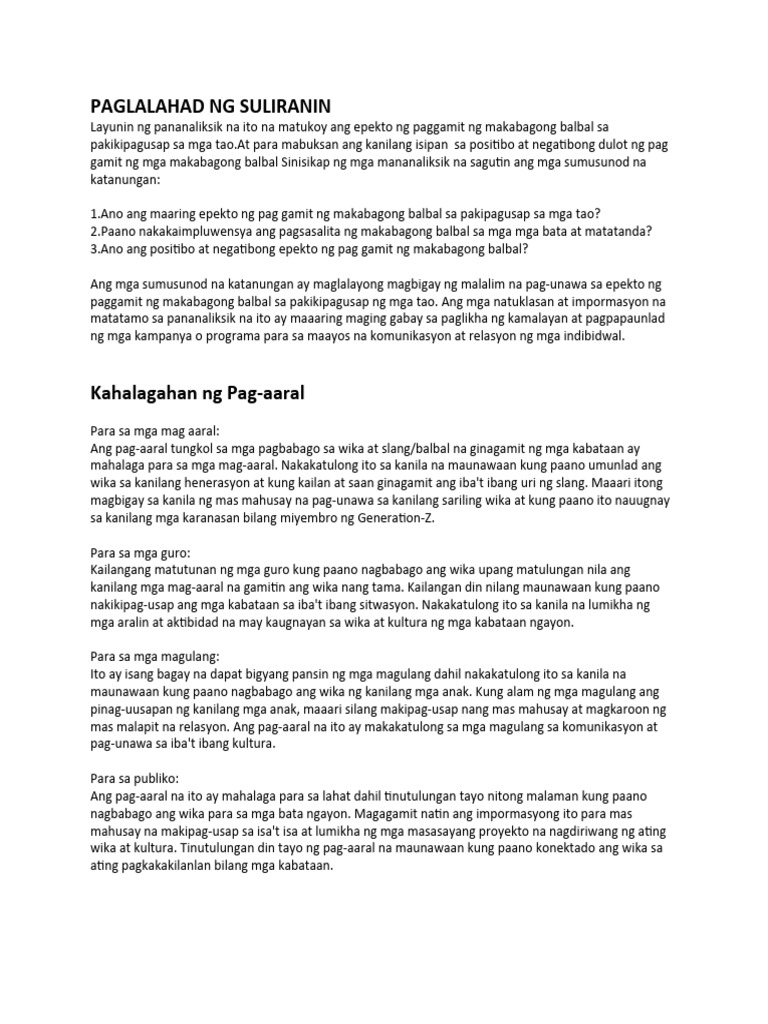 Paglalahad NG Suliranin | PDF