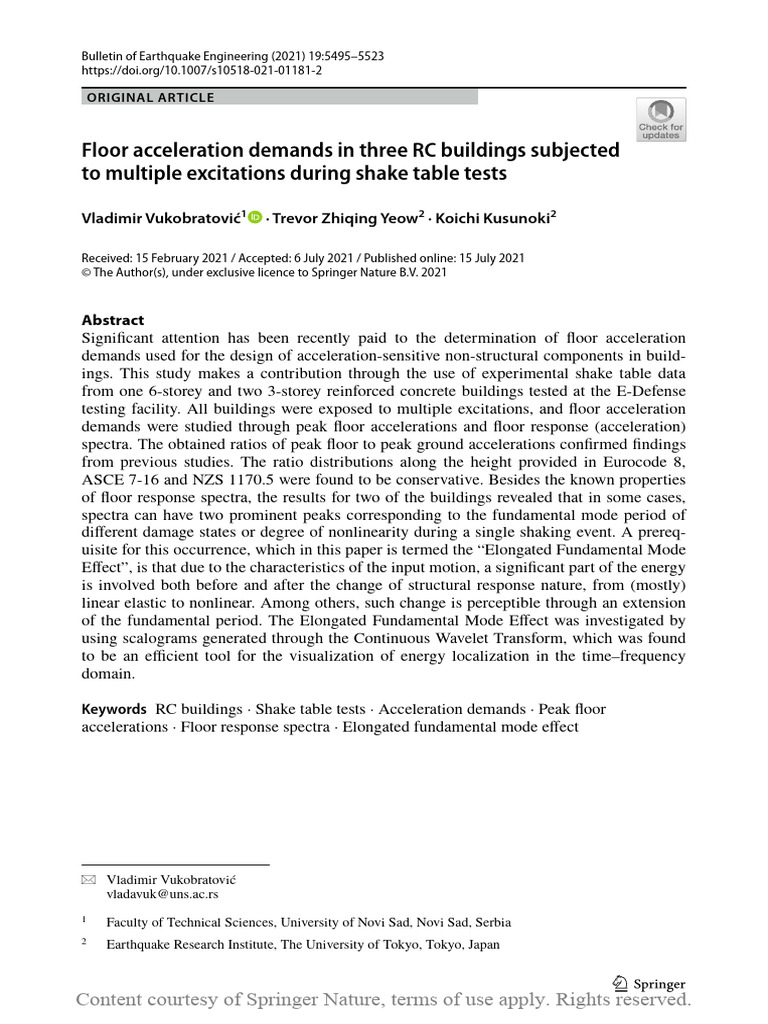 Floor Acceleration Demands in Three RC Buildings S | PDF | Strength Of ...