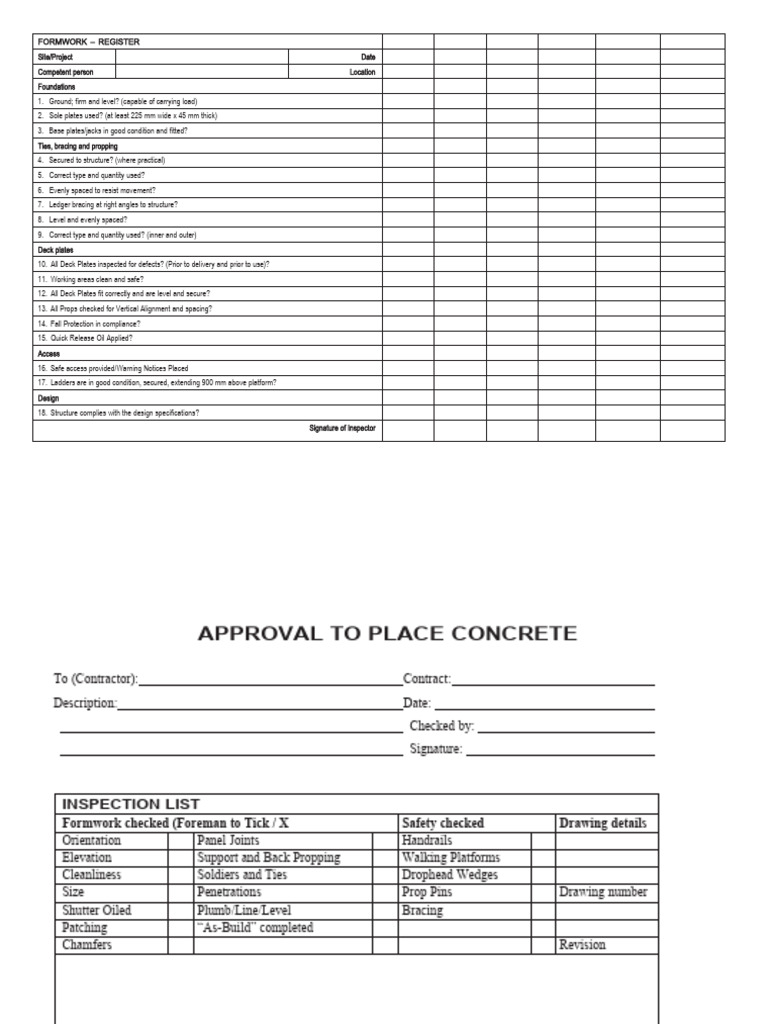 Formwork Registers | PDF | Concrete | Civil Engineering