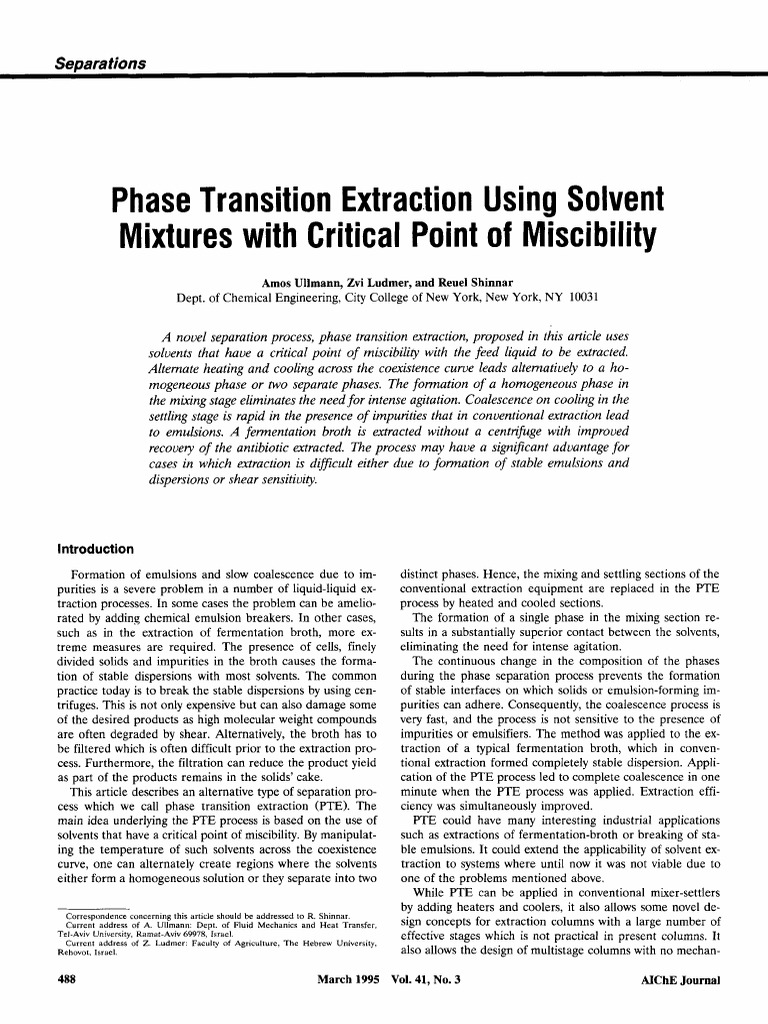Phase Transition Extraction Using Solvent Mixtures With Critical Point ...
