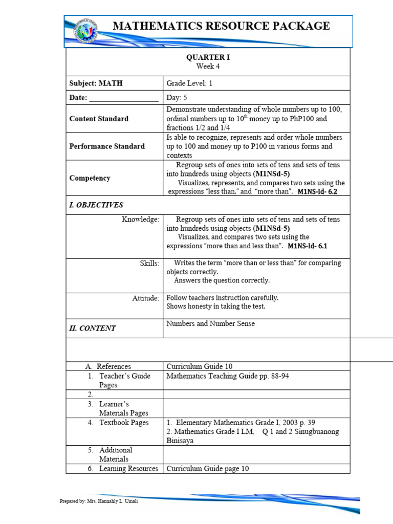 Math1 Q1 Week4 Day5 | PDF | Curriculum | Learning