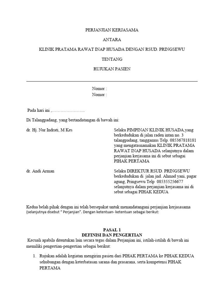 Perjanjian Rujukan Pasien Klinik dan RSUD | PDF | Hukum
