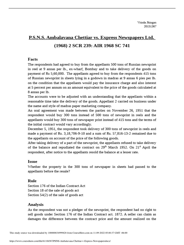 P.S.N.S. Ambalavana Chettiar v. Express Newspapers | PDF | Ton | Prices