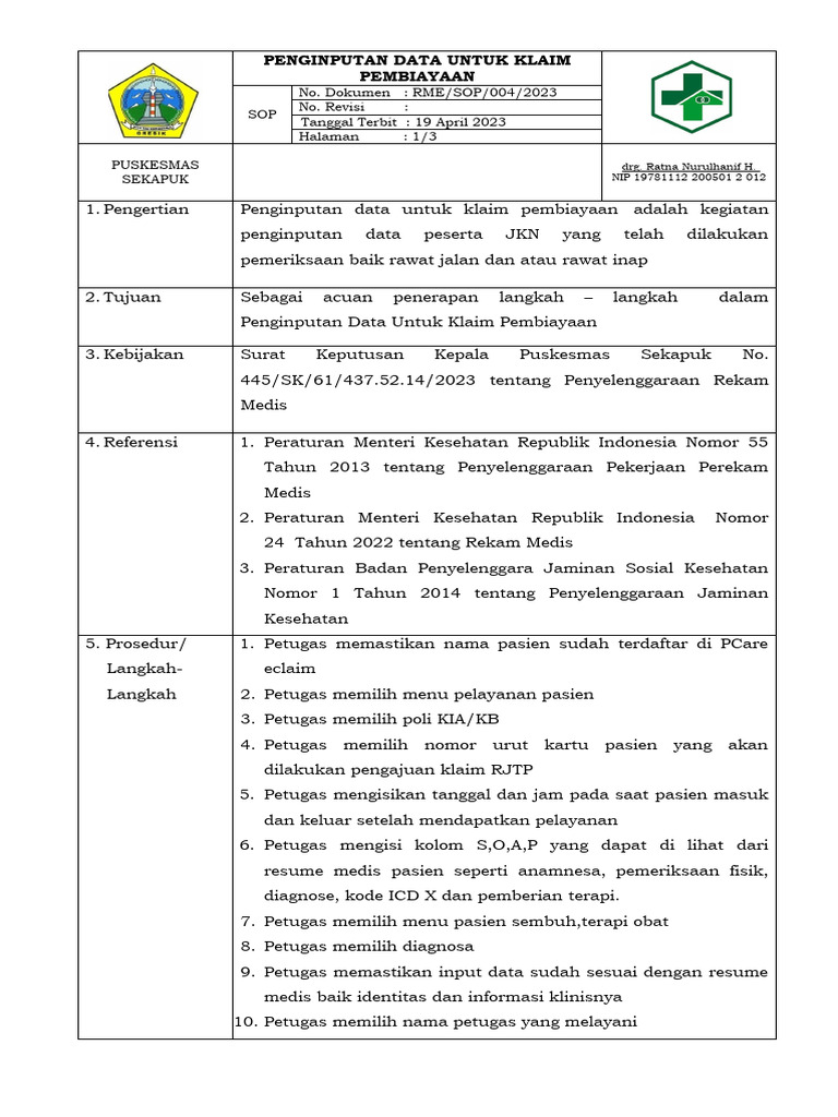 3.8.1.a.4.c. Sop Klaim Pembiayaan | PDF