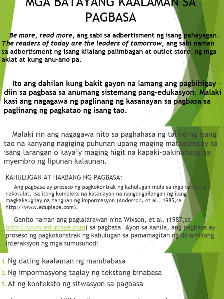 Mga Batayang Kaalaman Sa Pagbasa | PDF