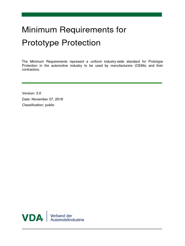 VDA Minimum Requirements For Prototype Protection Version3 | PDF ...