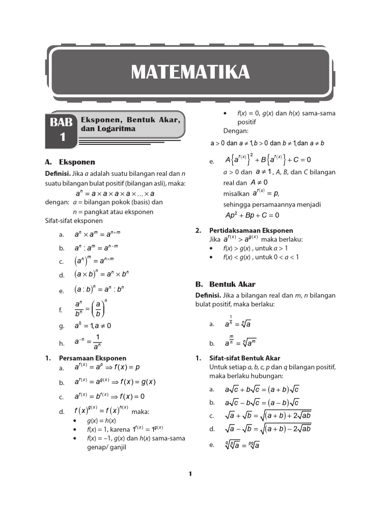 MTK-BAB 1 Eksponen, Bentuk Akar, Dan Logaritma | PDF