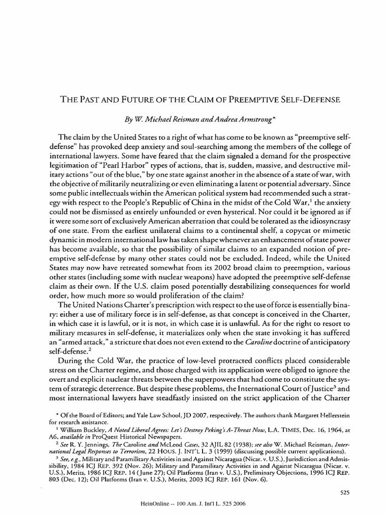 The Past and Future of The Claim of Preemptive Self Defense | PDF ...