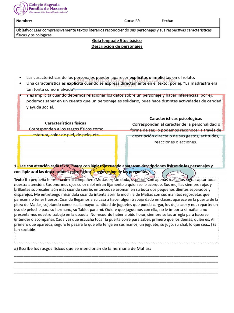 Guía para Describir Personajes | PDF