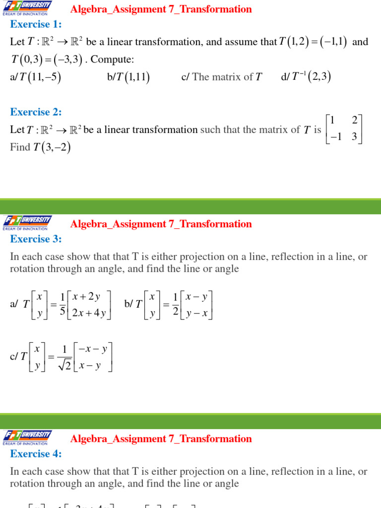 Algebra Assignment 7 Transformation | PDF | Line (Geometry ...