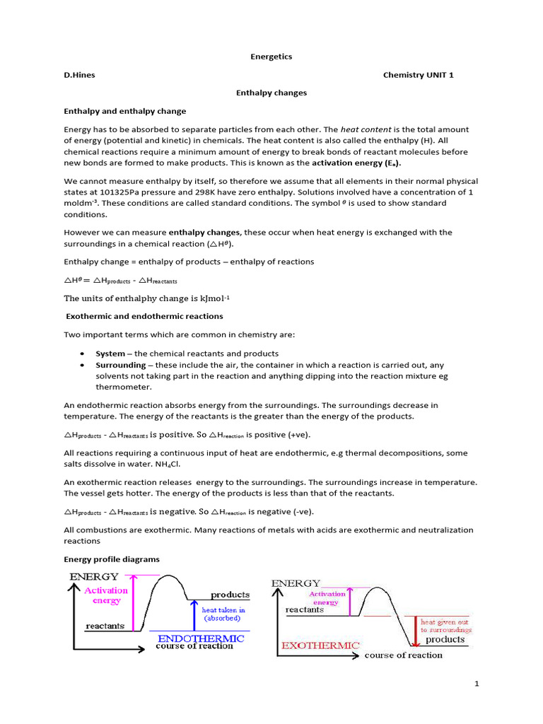 A Energetics Notes Chem Unit 1 - (New) | PDF | Chemical Reactions ...