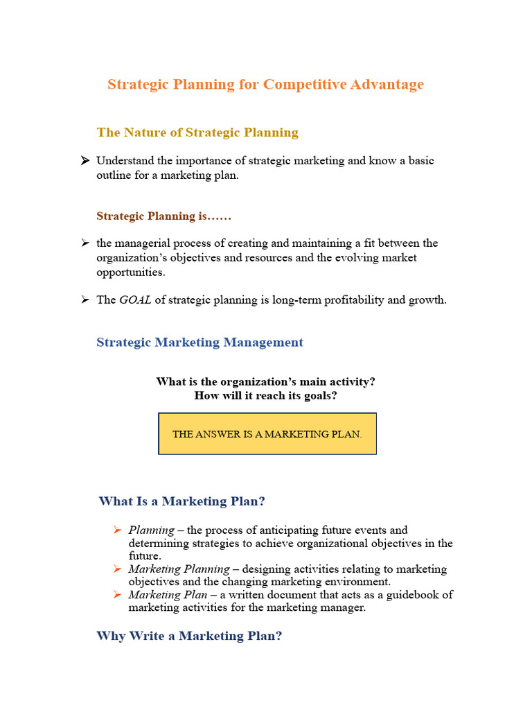 Strategic Planning | Download Free PDF | Marketing | Competitive Advantage