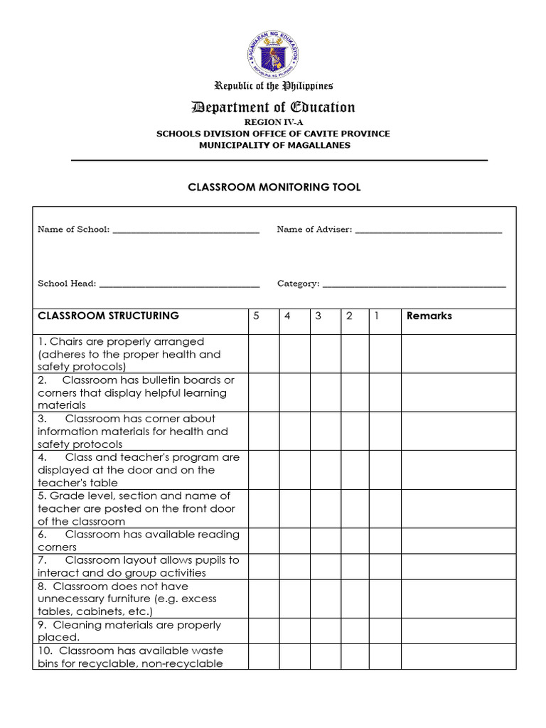 Classroom Structuringreading Pantry Monitoring Tool | PDF | Classroom ...