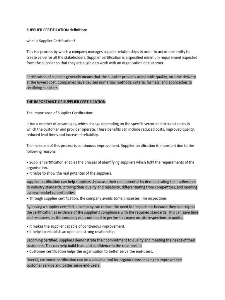 Supplier Certification TQM Report | PDF | Supply Chain | Procurement