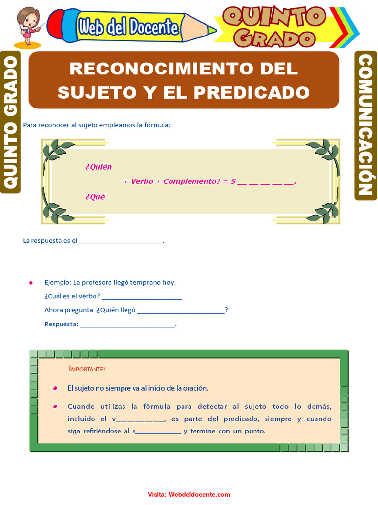 El Sujeto y El Predicado para Quinto Grado de Primaria | Descargar gratis PDF | Predicado ...