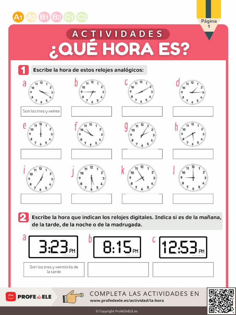 Cuadernillo - Qué Hora Es - #3ejercicios de Espanol | PDF