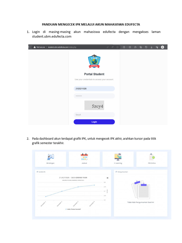 Panduan Mengecek Ipk Melalui Akun Mahasiswa Edufecta | PDF