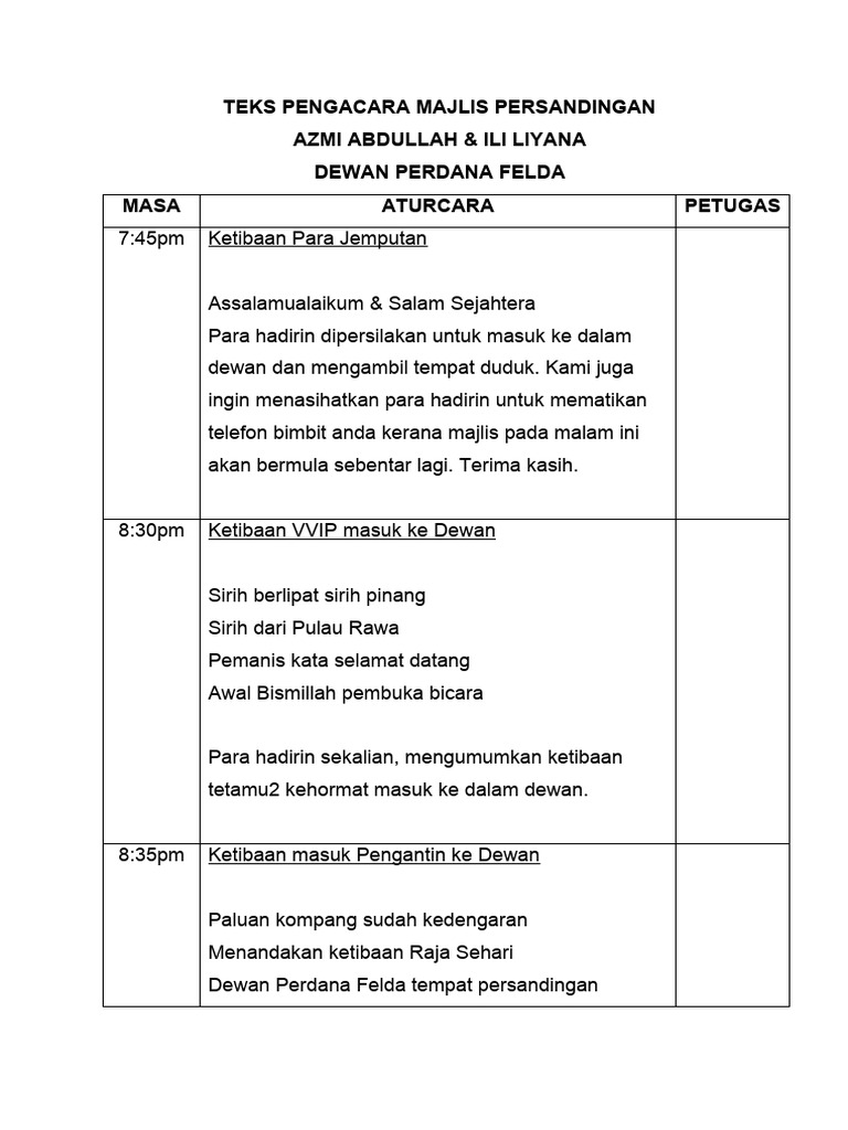 Teks Pengacara Majlis Perkahwinan (Zamil Idris) | PDF