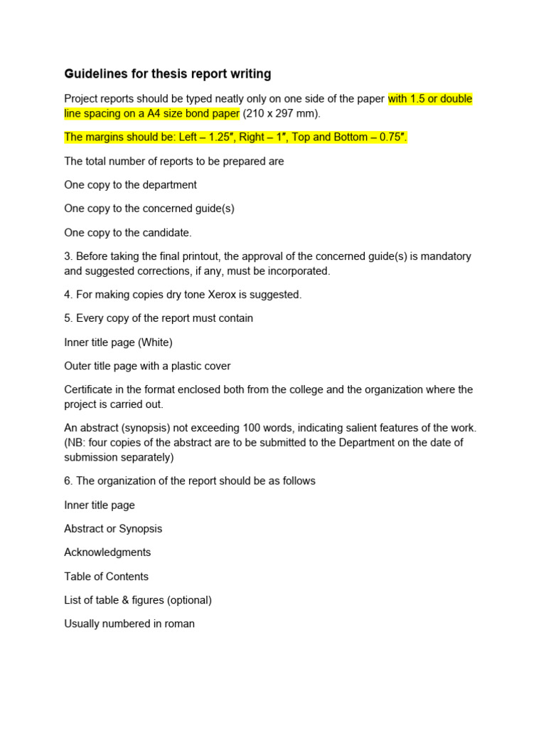 Guidelines For Thesis Report Writing-1 | PDF | Thesis | Software