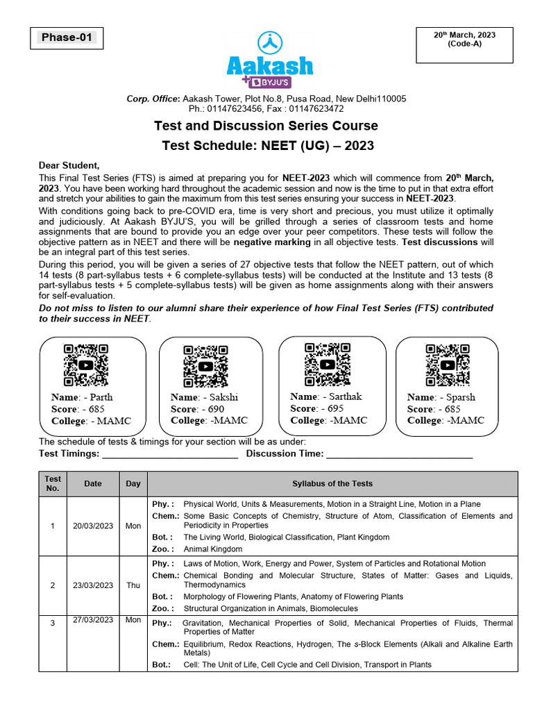 Final Test Series For NEET 2023 XII & RM Code A Phase 01 1 | PDF ...