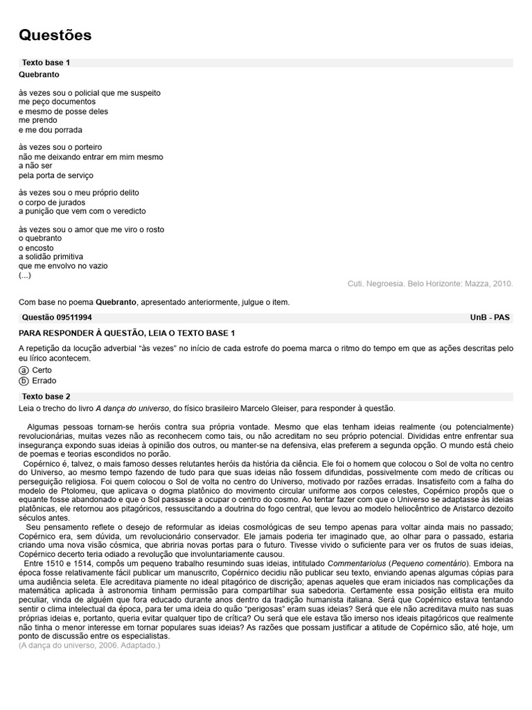 Segunda Chamada Questões | PDF | Nicolau Copérnico | Universo