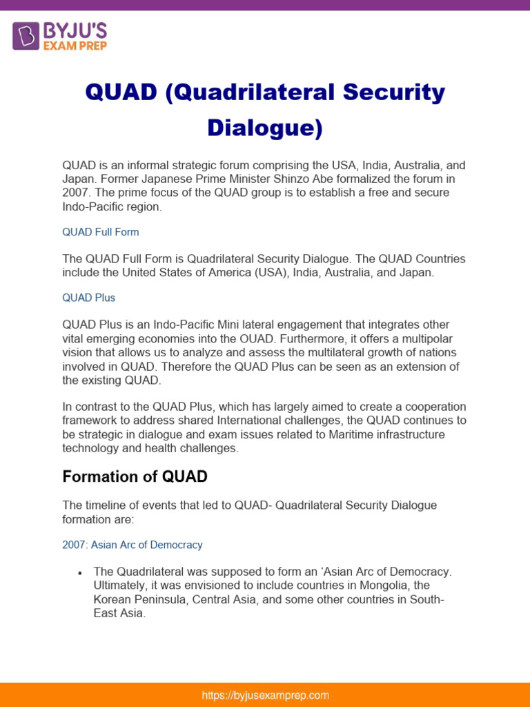 Quadrilateral Security Dialogue Upsc 29 | PDF | International Relations ...