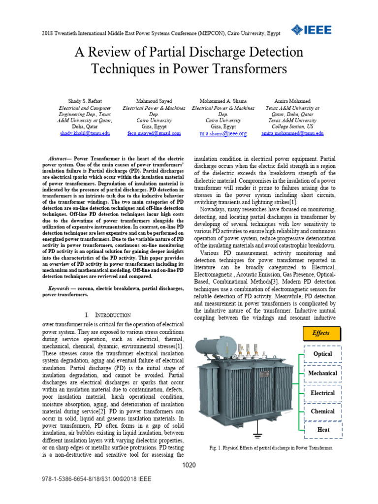 A Review of Partial Discharge Detection Techniques in Power Transformers | PDF | Transformer ...
