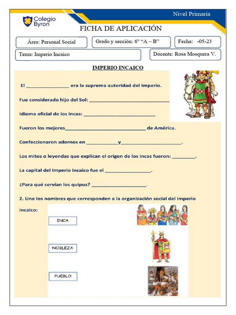 Ficha PS 6º - Imperio Incaico | PDF | Ciencias sociales | Historia
