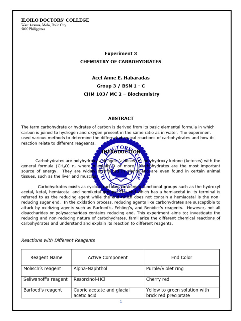 Biochem Lab Report - Habaradas Exp#3 | PDF | Carbohydrates | Sucrose