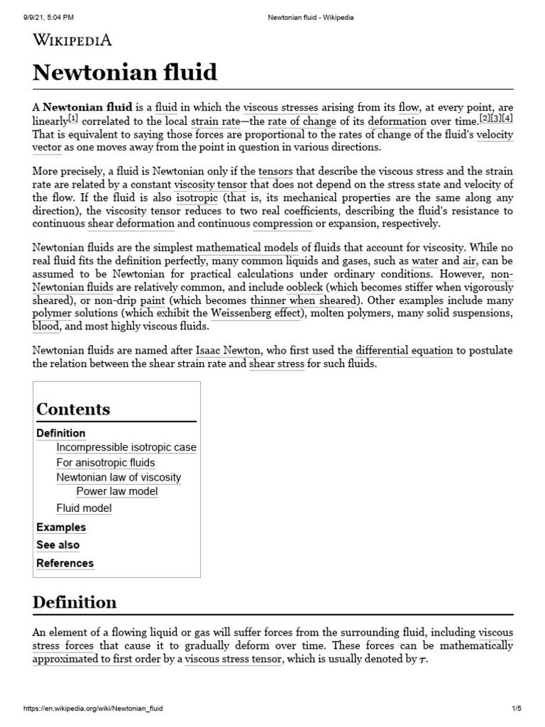 Newtonian Fluid - Wikipedia | PDF | Fluid Mechanics | Shear Stress