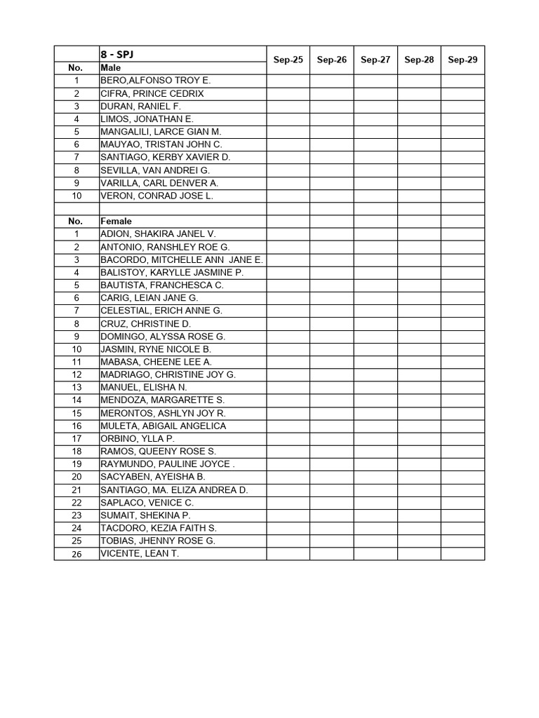 Class Attendance 2023 2024 | PDF